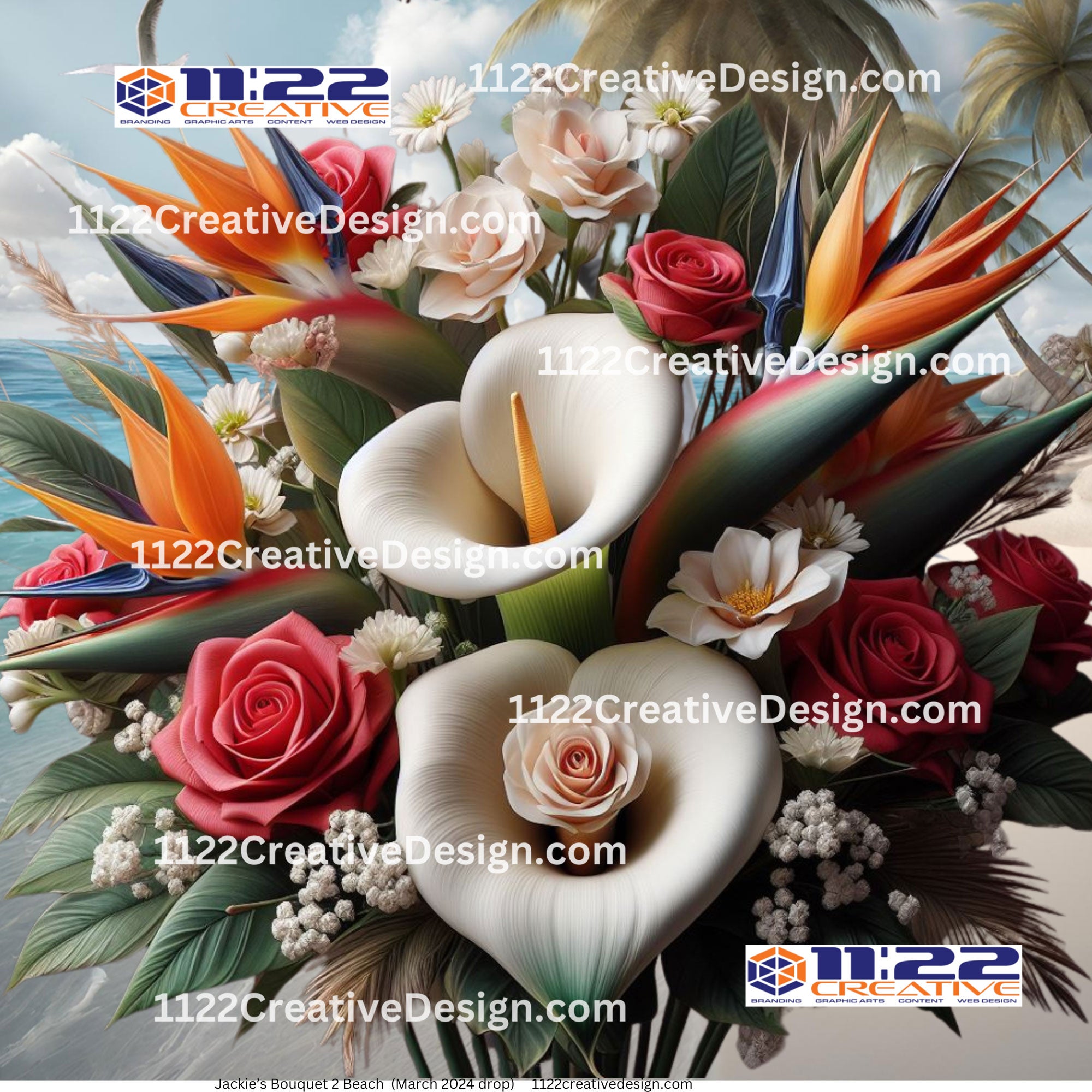 Jackie's Bouquet 2 Beach Adhesive Patterned Vinyl Sheet | 11:22 Creative Design, LLC