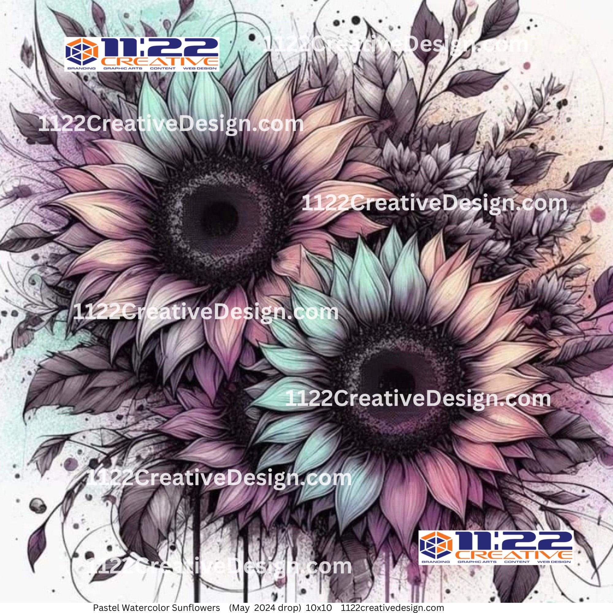 Pastel Watercolor Sunflowers Adhesive Patterned Vinyl Sheet | 11:22 Creative Design, LLC